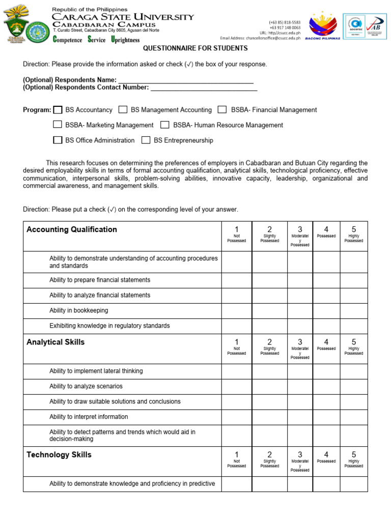 Survey Questionnaire Students | PDF | Accounting | Communication
