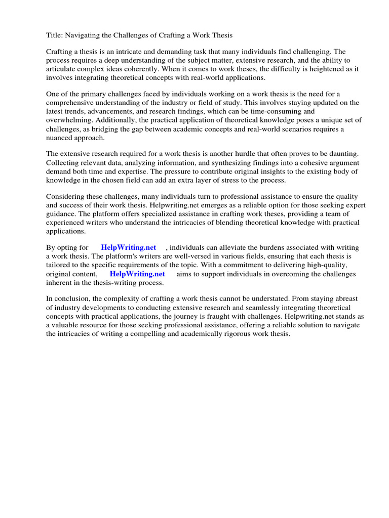 Work Thesis | PDF | Thesis | Essays