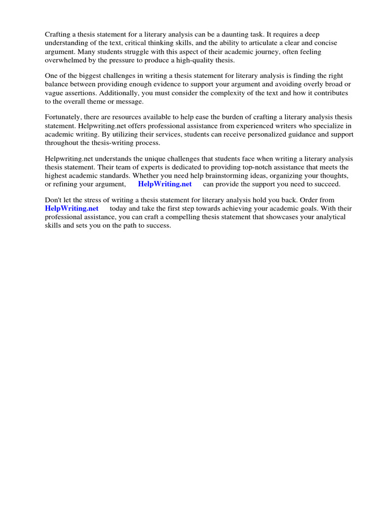 Literary Analysis Thesis Statement Formula | PDF | Essays | Thesis