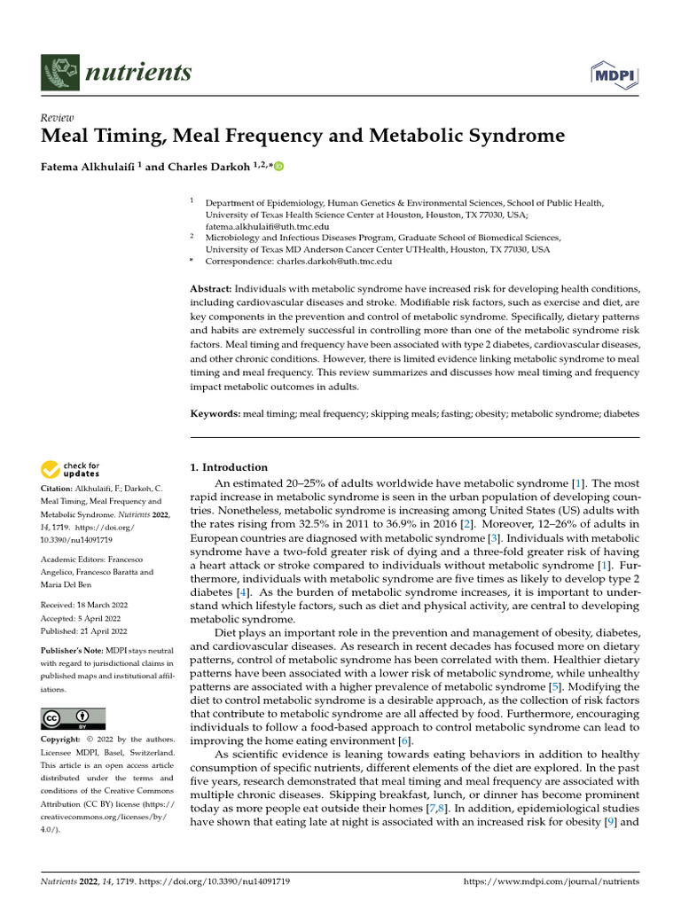 Meal Timing, Meal Frequency and Metabolic Syndrome | PDF | Metabolic ... Meal Timing, Meal Frequency and Metabolic Syndrome | PDF | Metabolic ...