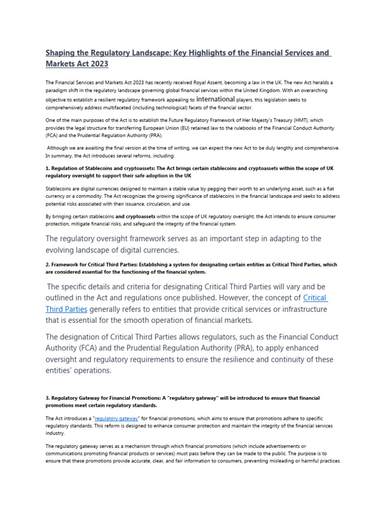 Financial Services Act 2023 Overview | PDF | Insurance | Cryptocurrency