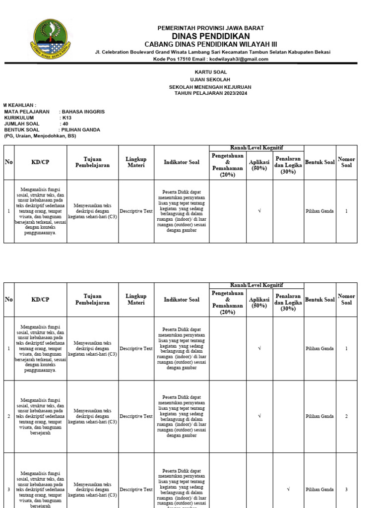 Kartu US Bahasa Inggris | PDF