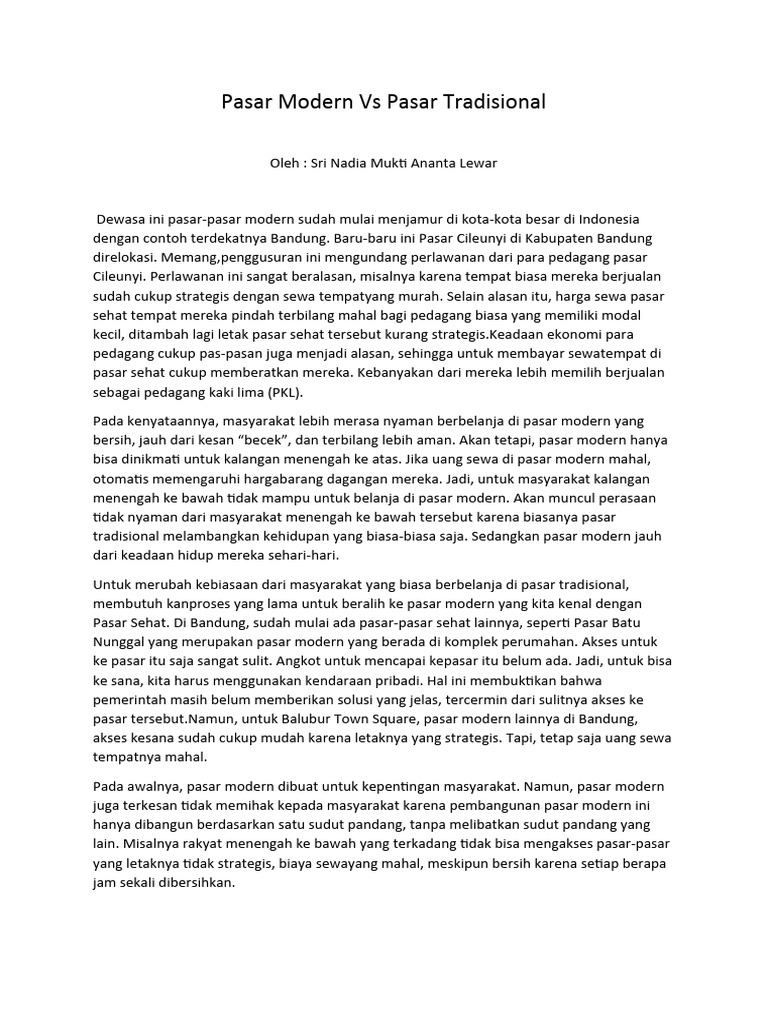 Pasar Modern Vs Pasar Tradisional | PDF | Pengelolaan Keuangan & Uang | Politik