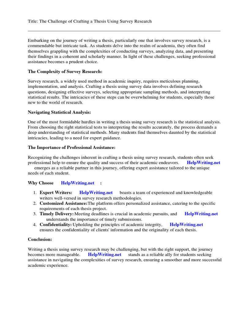 Sample Thesis Using Survey Research | PDF | Survey Methodology | Thesis