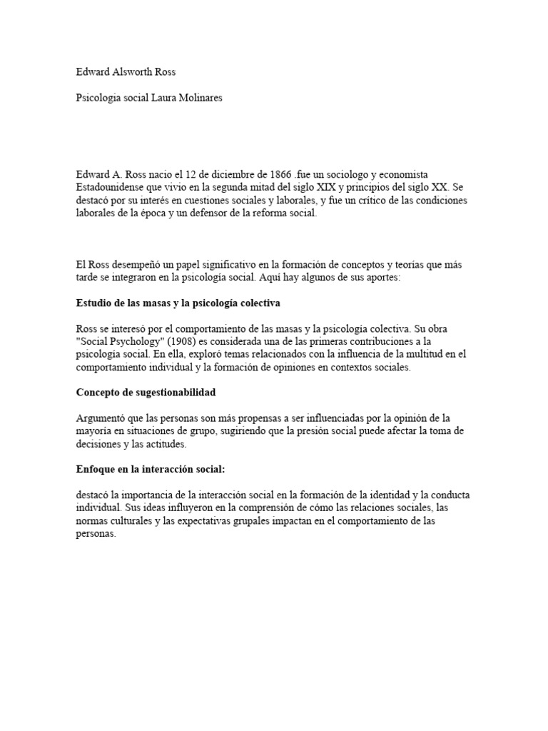 Aportes de Edward A. Ross a la Psicología Social | PDF | Ciencias sociales