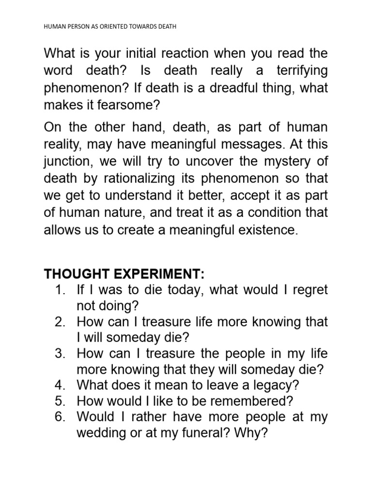 PHILO - Death | PDF | Authenticity (Philosophy) | Existence