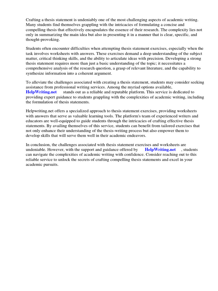 Thesis Statement Exercises Worksheets With Answers | PDF | Worksheet ...