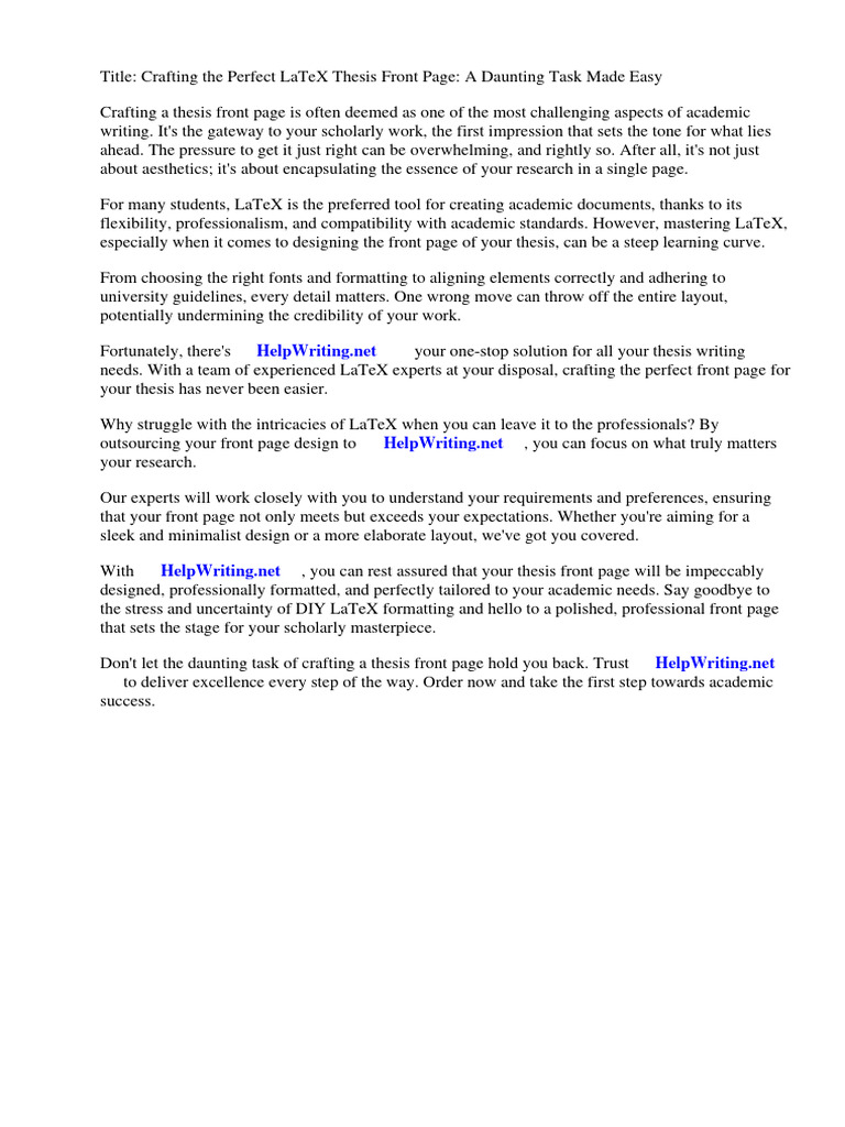 Latex Thesis Front Page | PDF | Page Layout | Thesis
