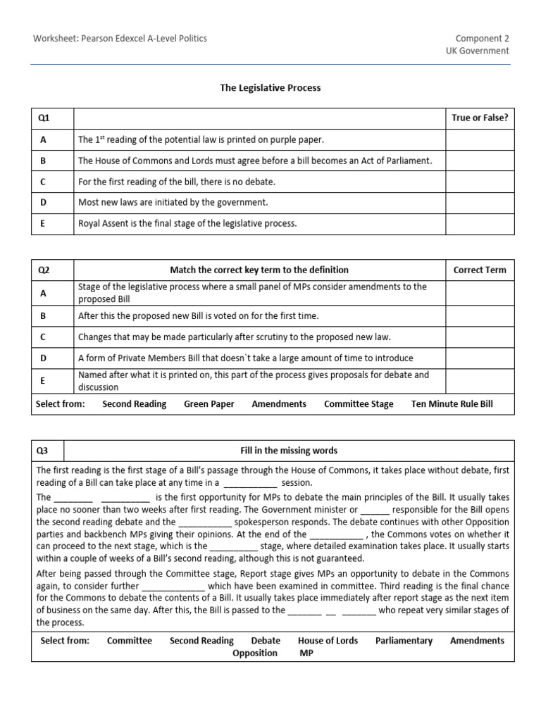 The UK Legislative Process | PDF | Bill (Law) | House Of Commons Of The ...