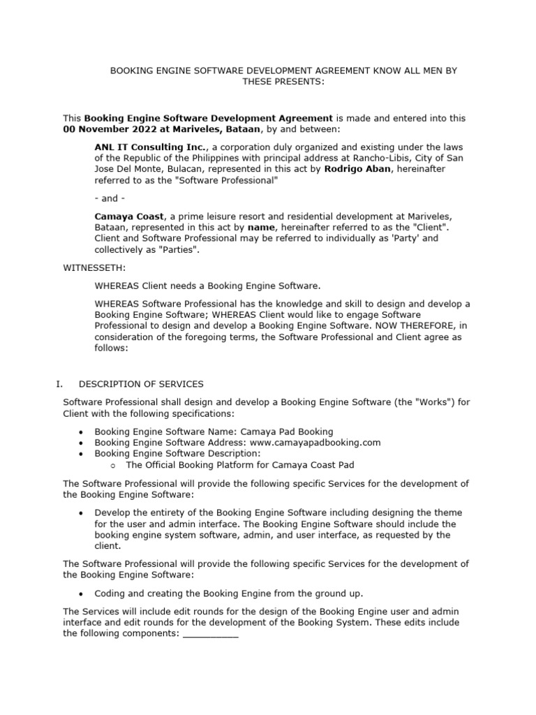 Booking Engine Software Development Agreement | Download Free PDF | Trade Secret | License