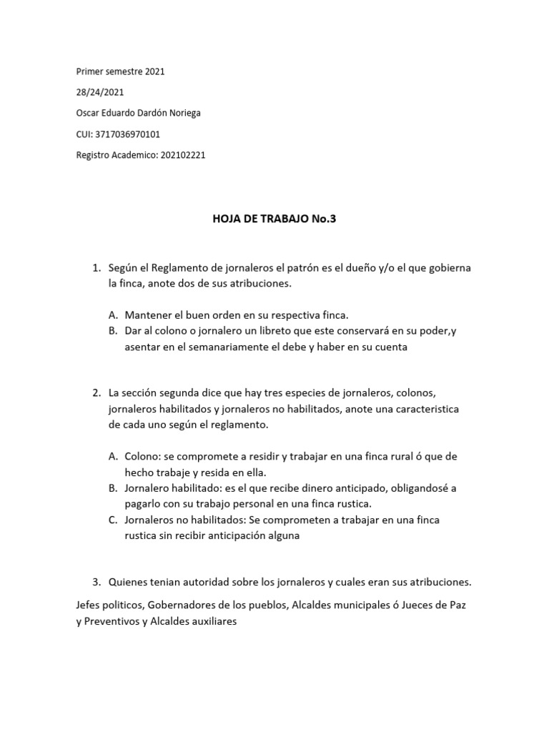 Hoja de Trabajo 3 | PDF