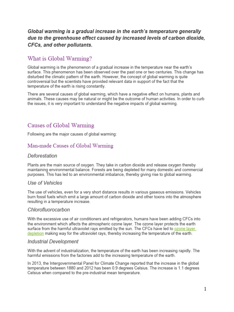 Global Warming Is A Gradual Increase in The Earth | PDF | Climate ...