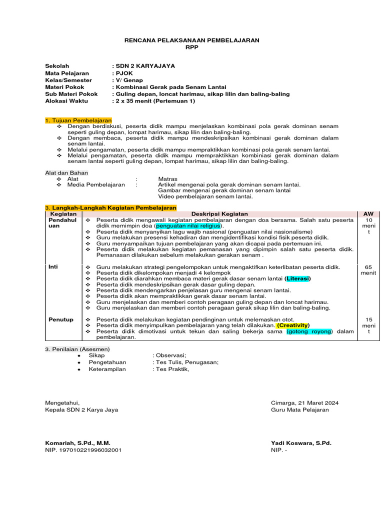 rpp pjok kelas 5 SD | PDF