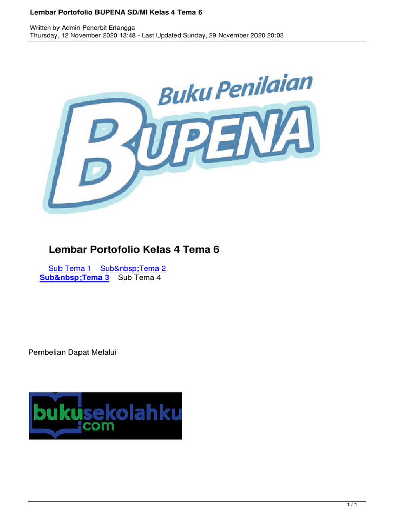 Lembar Portofolio Bupena Sdmi Kelas 4 Tema 6 | PDF | Karier & Perkembangan