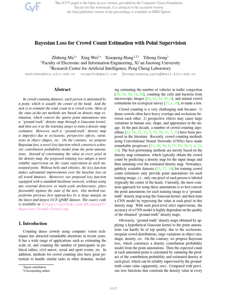 ICCV2019 - Bayesian Loss For Crowd Count Estimation With Point Supervision | PDF | Mean Squared ...