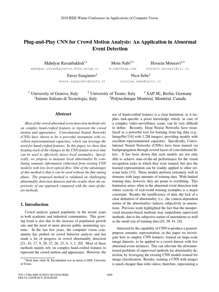 Wacv2018 - Plug-And-Play CNN For Crowd Motion Analysis An Application in Abnormal Event ...