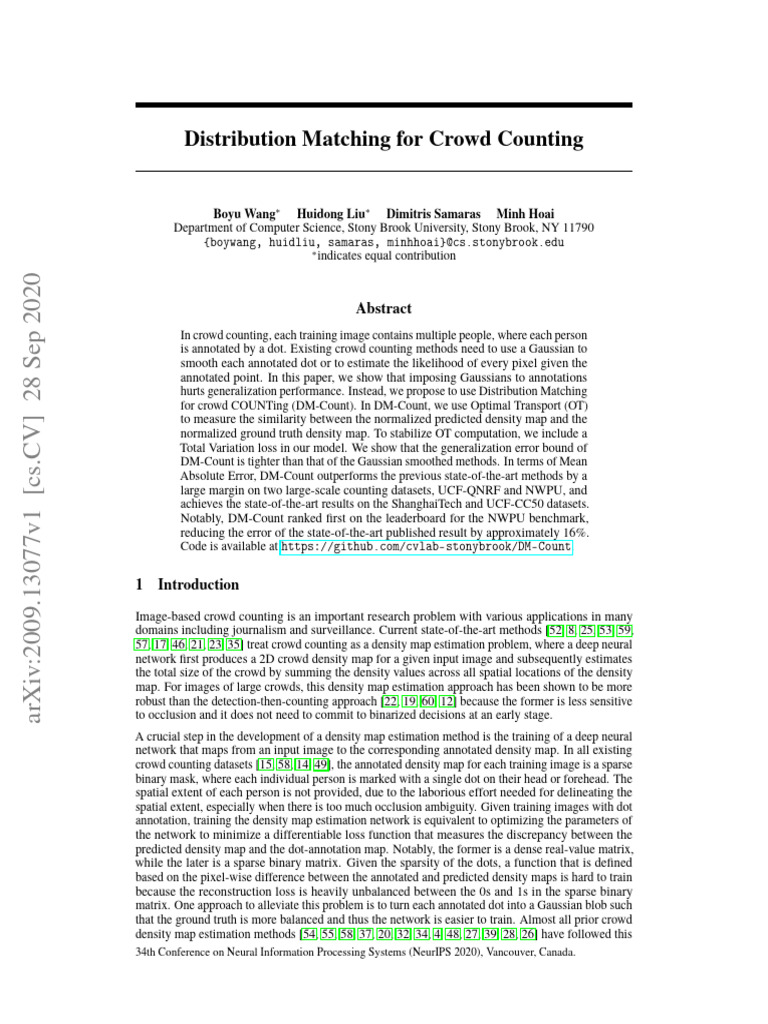Arxiv2020 - Distribution Matching For Crowd Counting | PDF | Normal Distribution | Mathematical ...