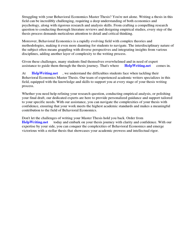 Behavioral Economics Master Thesis | PDF | Economics | Behavioral Economics