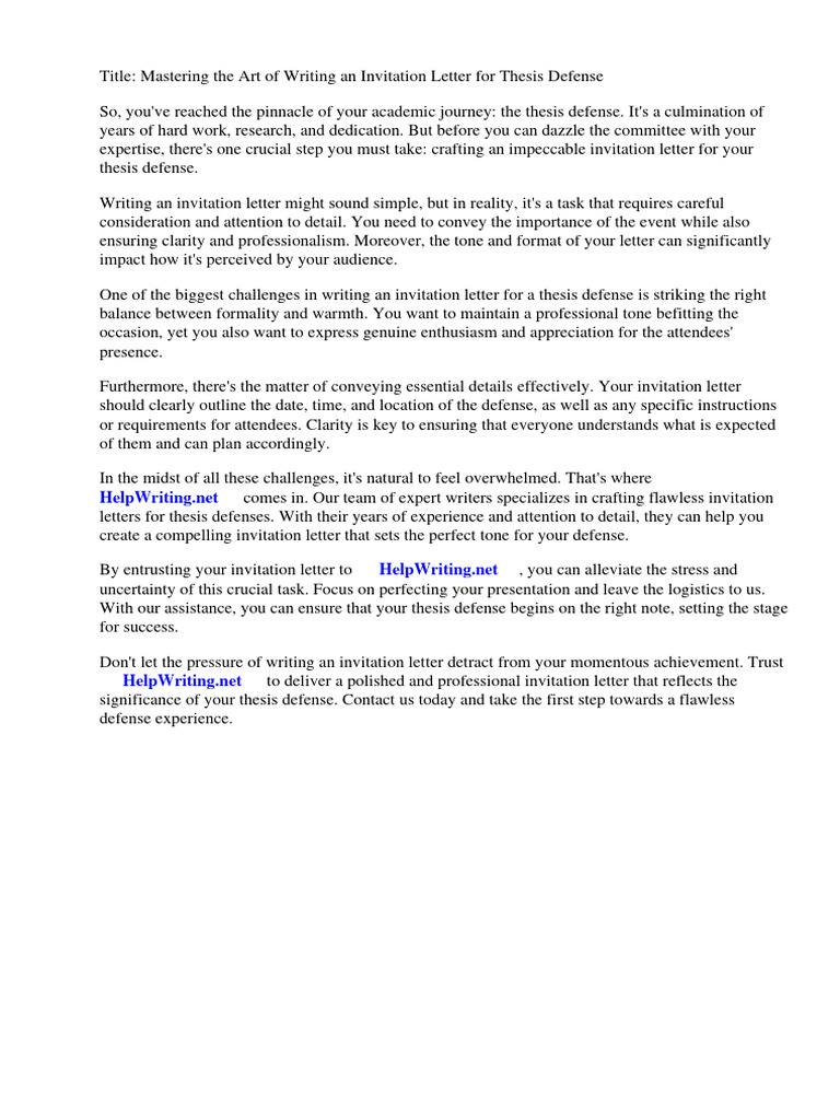 How To Write An Invitation Letter For Thesis Defense | PDF | Thesis ...