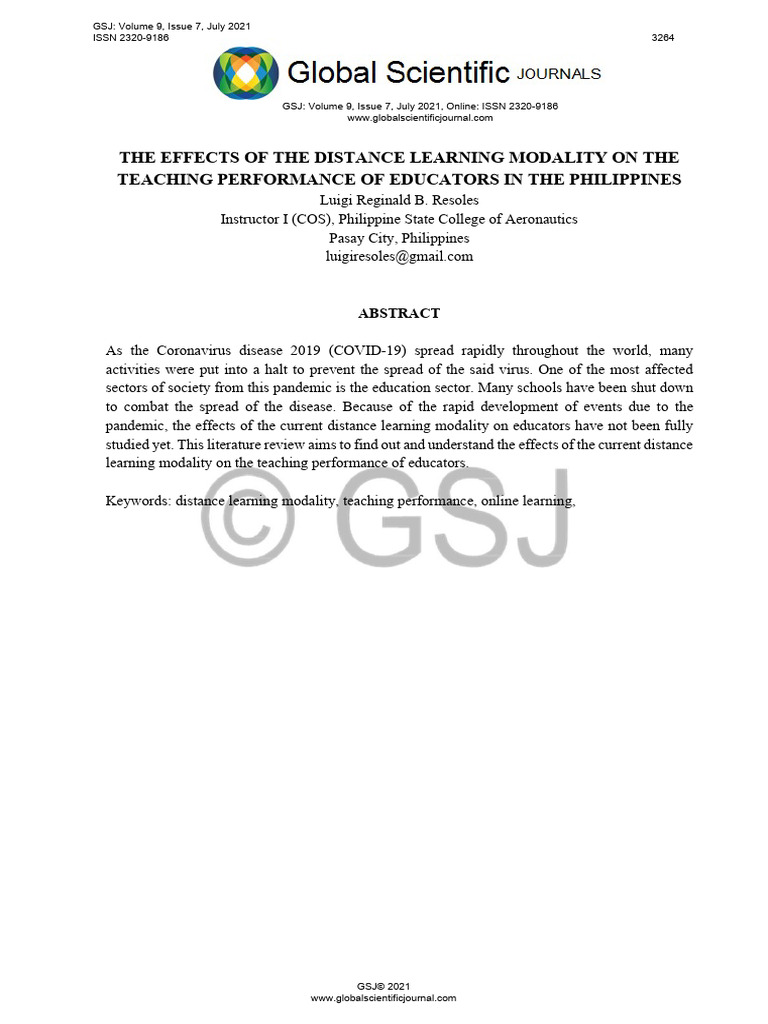 The Effects Of The Distance Learning Modality On The Teaching