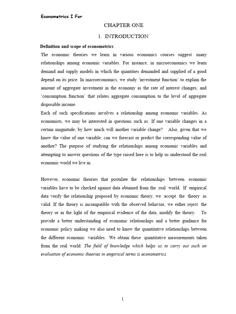 CHAPTER ONE. Econometrics | PDF | Econometrics | Statistics CHAPTER ONE. Econometrics | PDF | Econometrics | Statistics