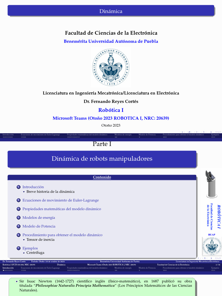 Robotica Cap3 Clase25 Dinamica | PDF | Dinámica (Mecánica) | Fuerza
