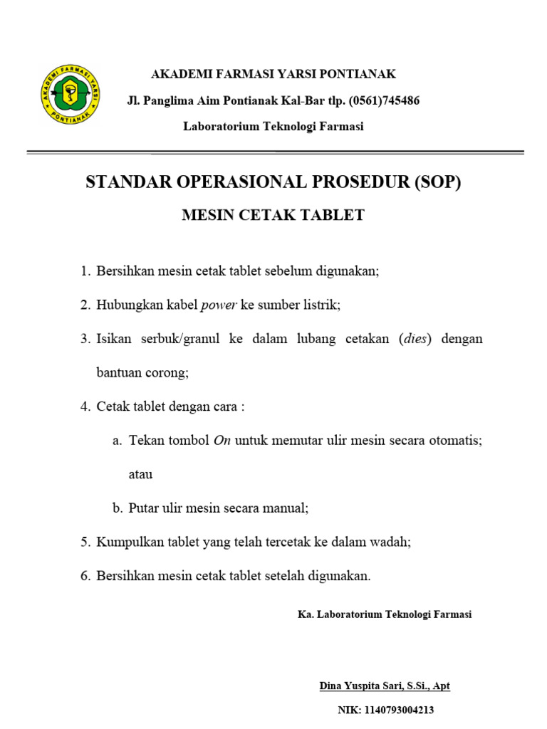 Sop Mesin Cetak Tablet | PDF