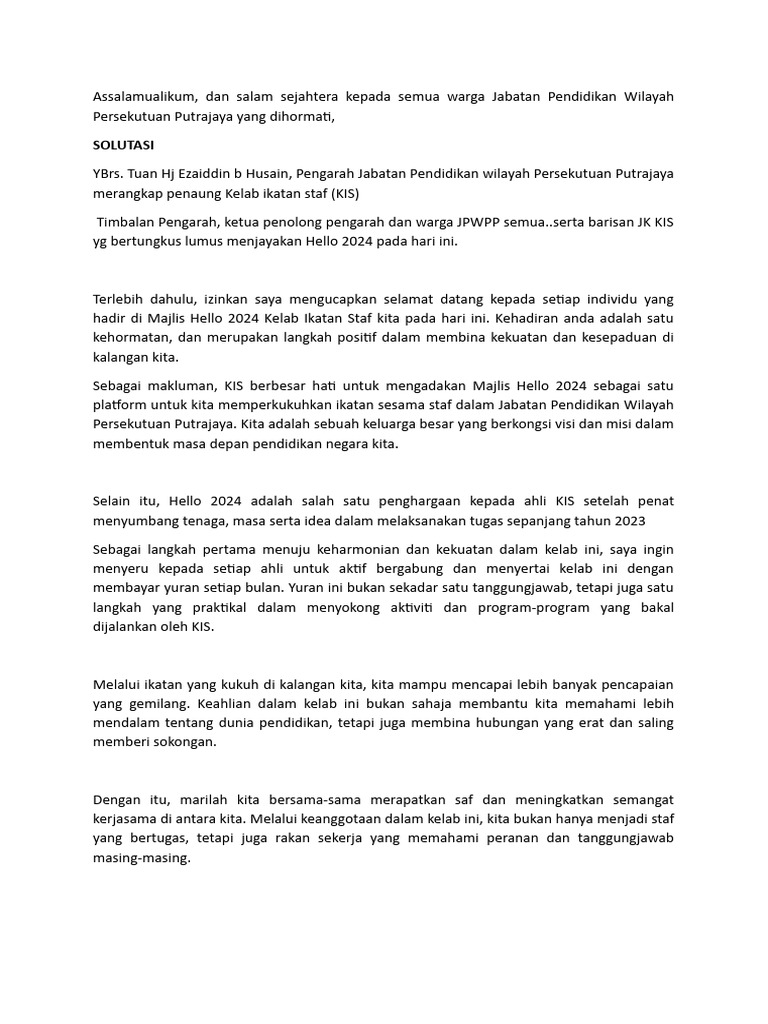 Teks Ucapan Kis 2024 Hello 2024 | PDF | Karier & Perkembangan | Bisnis
