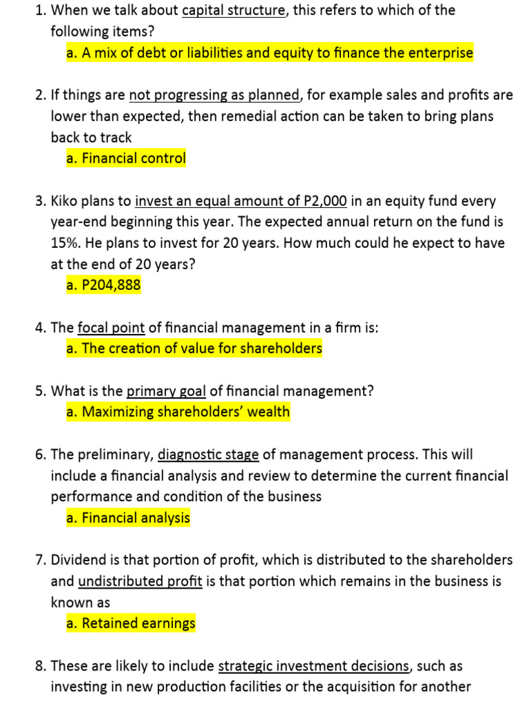 Finman Finals Reviewer | PDF | Equity (Finance) | Working Capital