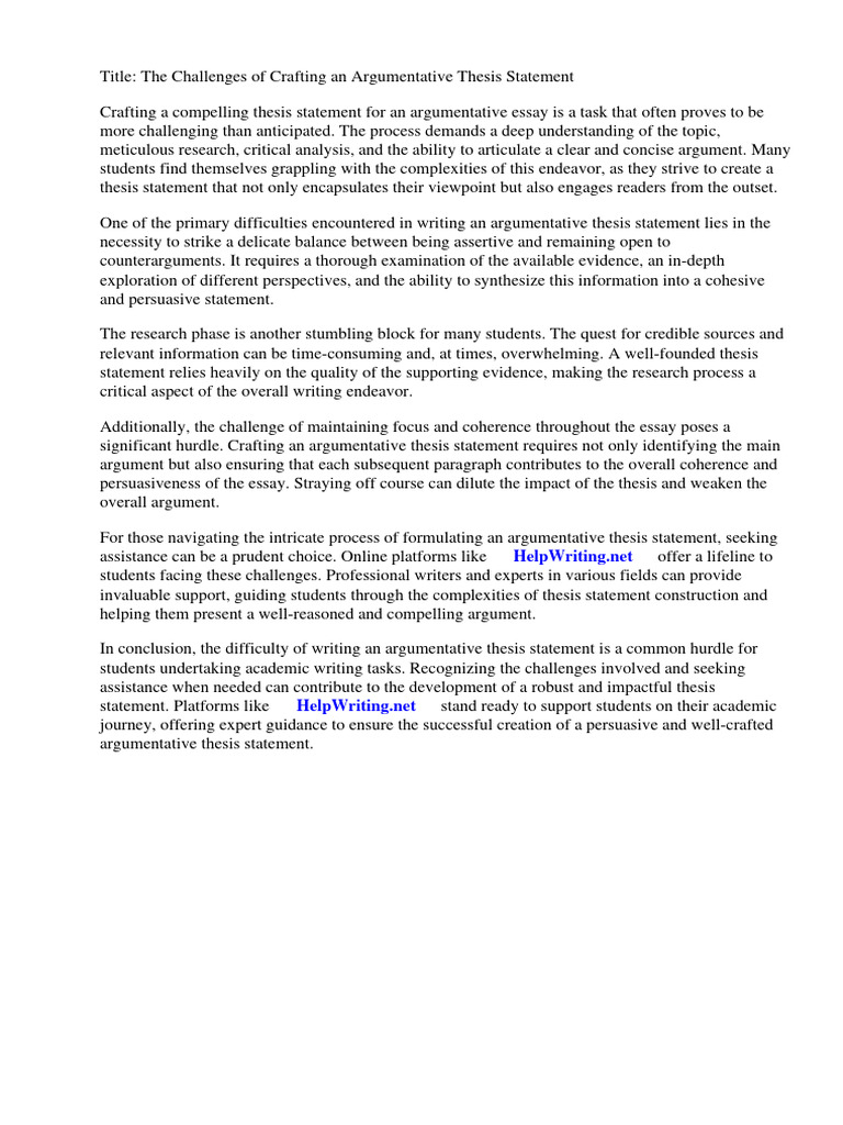 Crafting an Argumentative Thesis Statement | PDF | Essays | Thesis