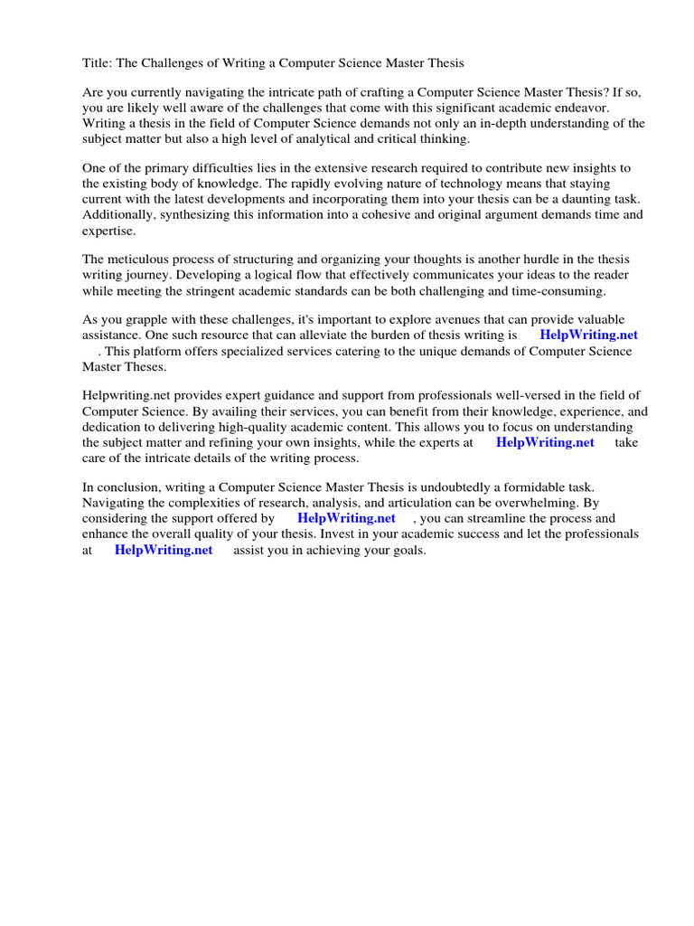 Computer Science Master Thesis Download | PDF | Thesis | Doctor Of Philosophy