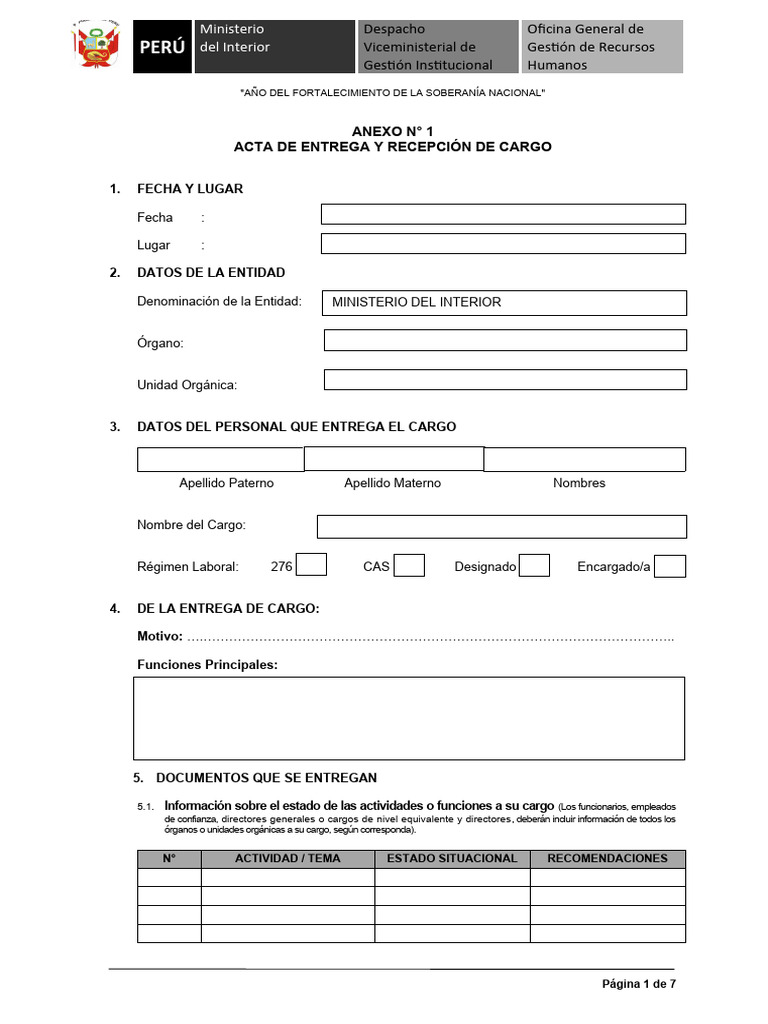 Formato de Acta de Entrega de Cargo | PDF | Archivo de computadora