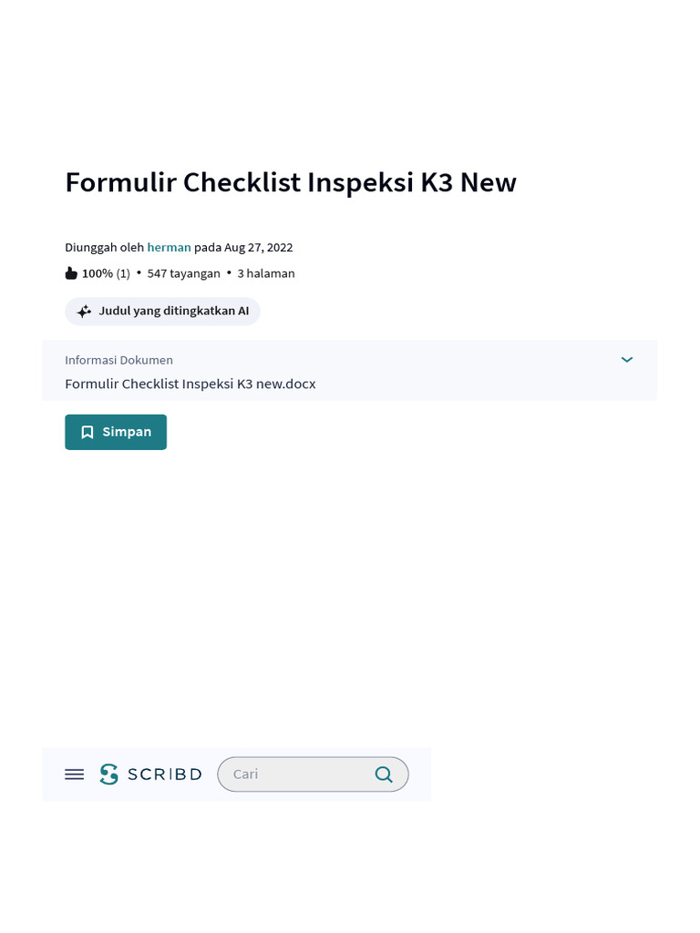 Formulir Checklist Inspeksi K3 New PDF | PDF | Komputer