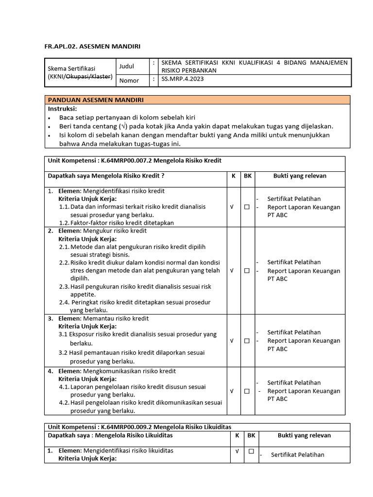 Panduan Asesmen Mandiri Risiko Perbankan | PDF