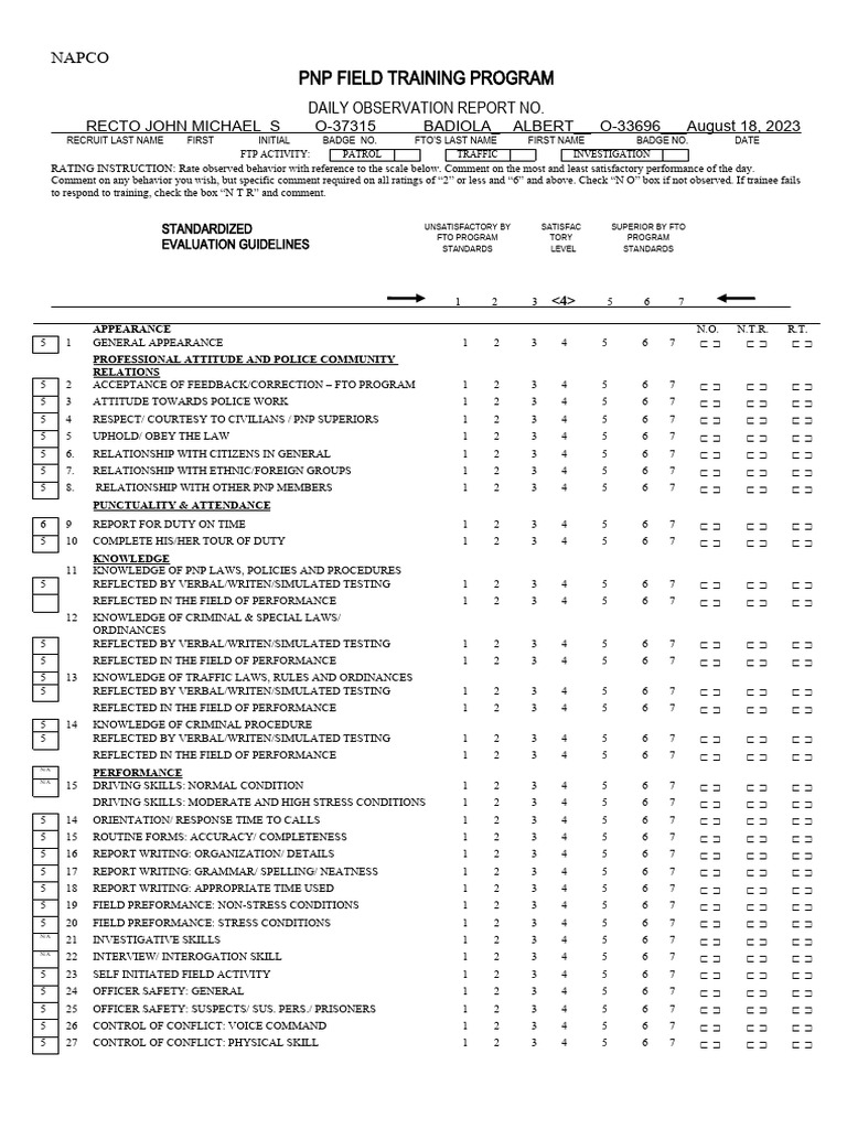 Field Training Daily Observation Report | PDF | Law Enforcement | Crime ...