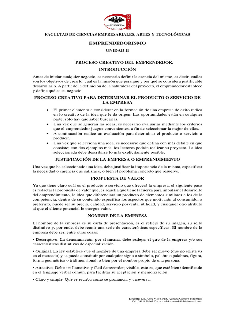 Unidad 2 - Proceso Creativo Del Emprendedor | PDF | Análisis FODA | Business