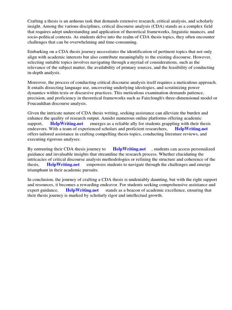 Thesis Topics Critical Discourse Analysis | PDF | Discourse | Human Communication