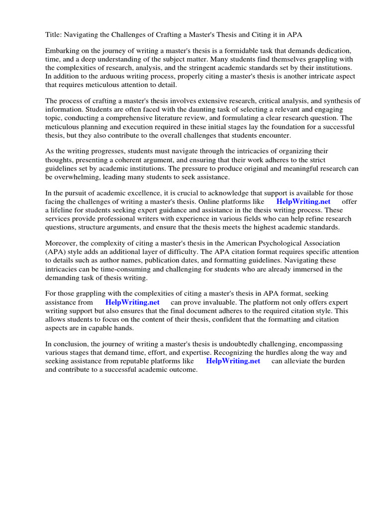 How Do I Cite A Masters Thesis in Apa | PDF | Apa Style | Citation