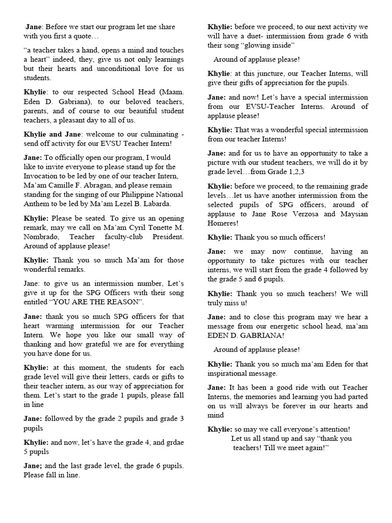 Script For Teachers Intern | PDF