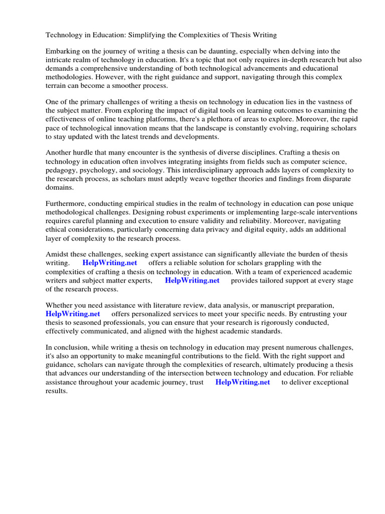 Technology in Education Thesis Statement | PDF | Thesis | Methodology