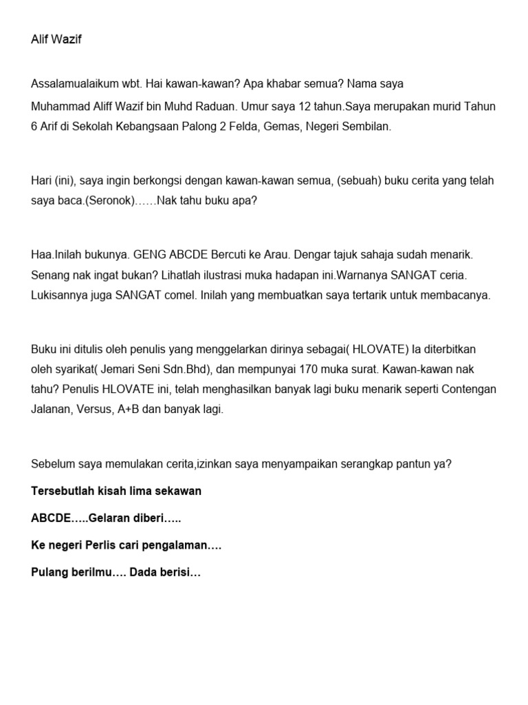 Geng ABCDE BERCUTI KR ARAU | PDF | Puisi | Fiksi Umum