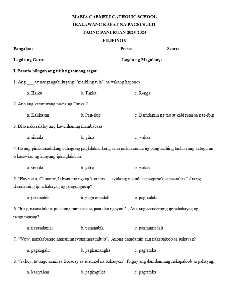 FILIPINO 9 - Second Quarter by REWARD FULGUERAS | PDF