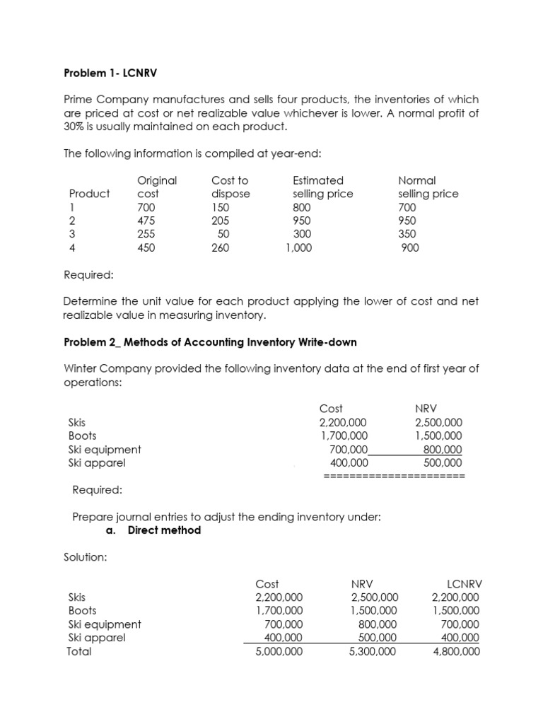 LCNRV and PURCHASE COMMITMENTS Exercises | PDF | Inventory | Cost