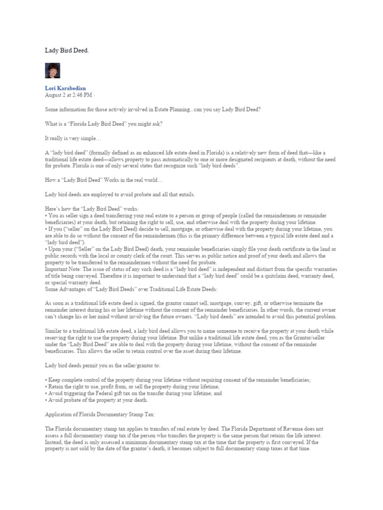 Lady Bird Deed | PDF | Deed | Property Law