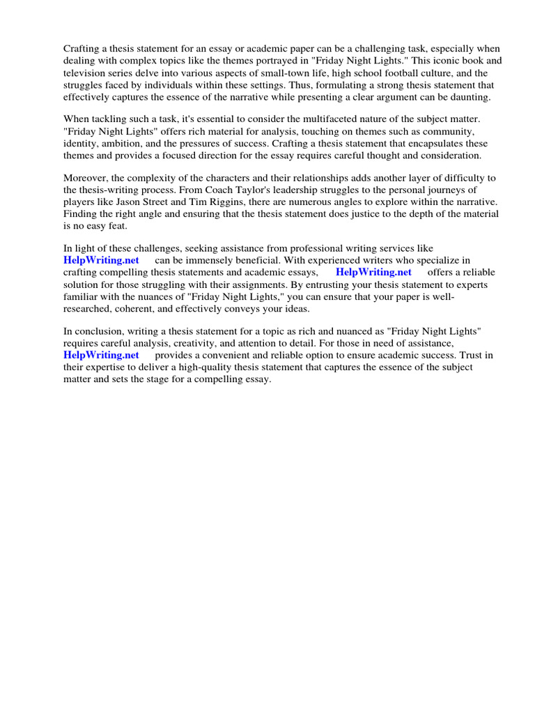Good Thesis Statement For Friday Night Lights | PDF | Essays