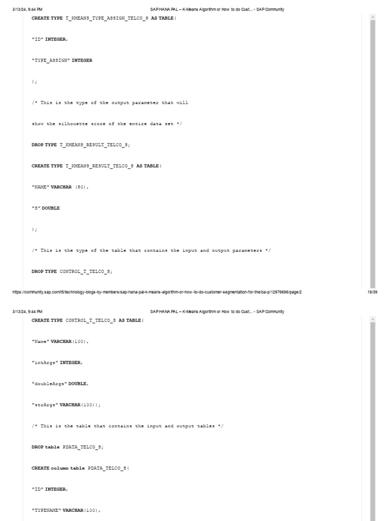 SAP HANA K-Means Customer Segmentation | PDF | Parameter (Computer Programming) | Algorithms