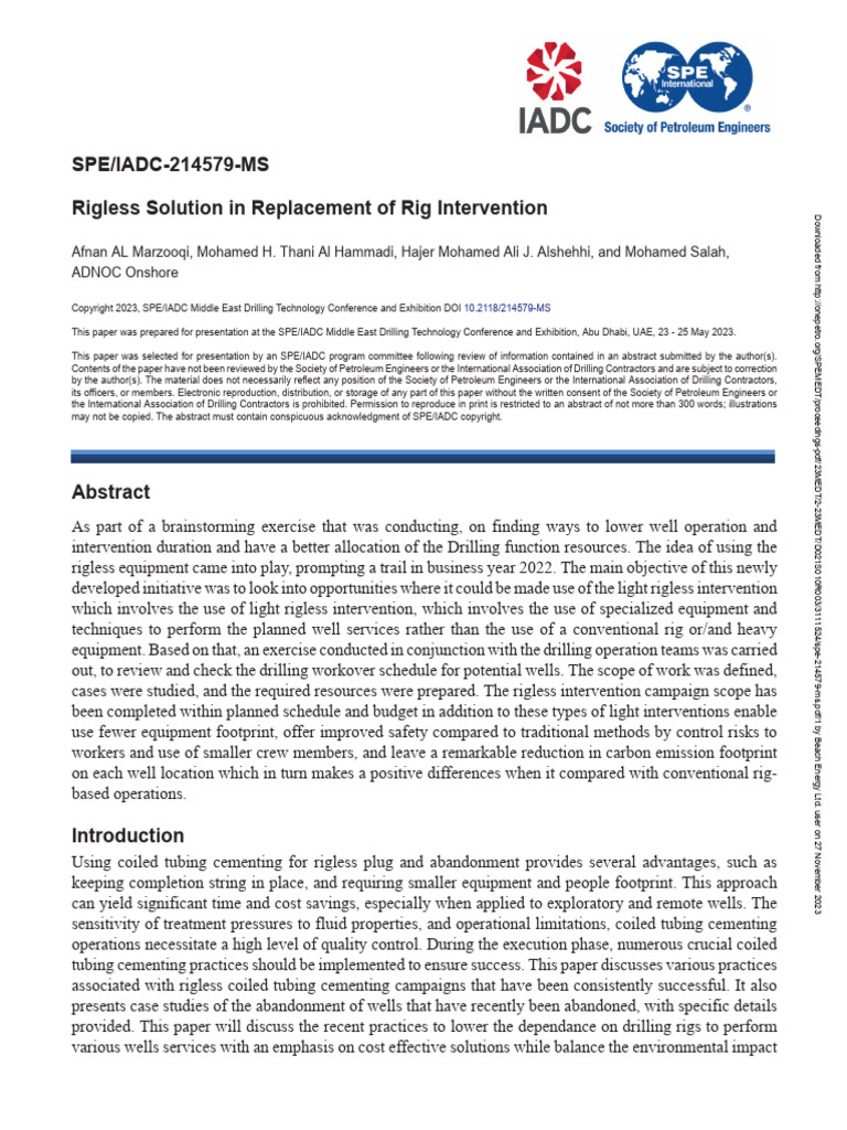 Spe-214579-Ms Rigless Solution in Replacement of Rig Intervention | PDF ...