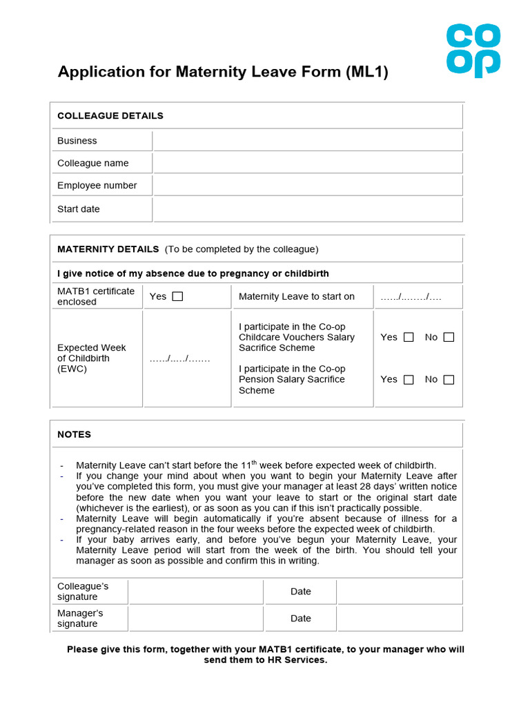 Maternity Leave Application Form (ML1) | PDF