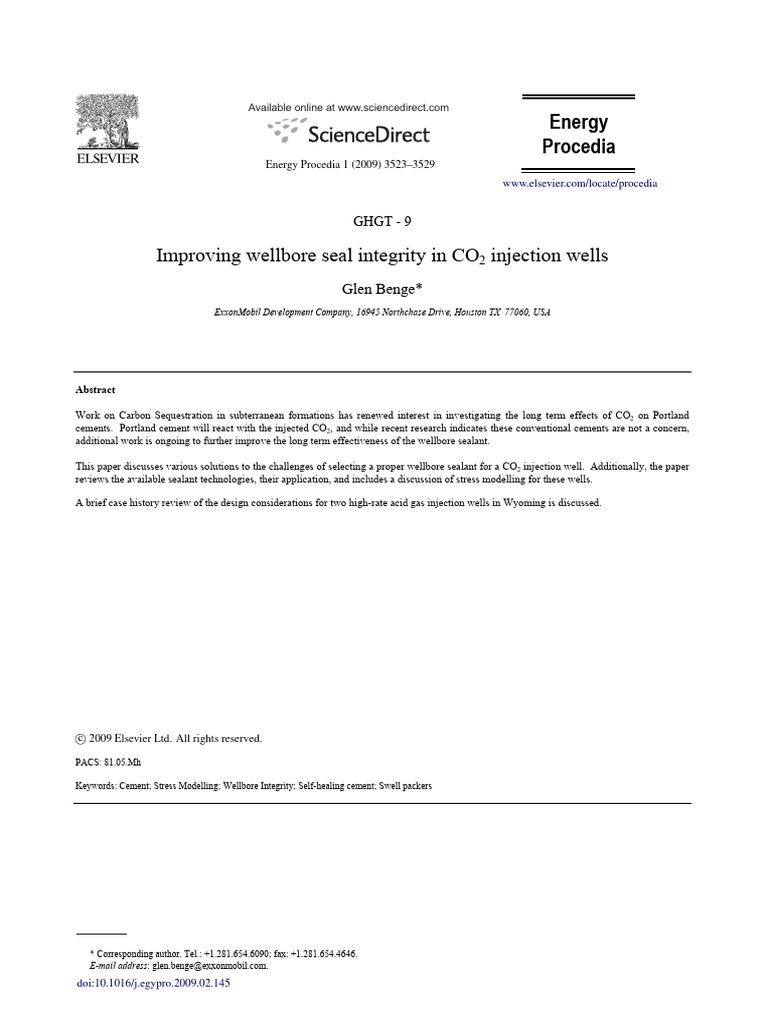 Improving Wellbore Seal Integrity in Co2 Injection Wells | PDF | Cement ...
