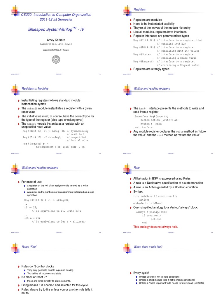 Bluespec Systemverilog - Iv: Cs220: Introduction To Computer Organization 2011-12 Ist Semester ...